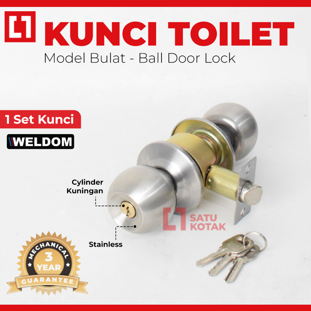 Jual WELDOM Handle Bulat Kunci Pintu Kamar Mandi Toilet Stainless 1 Set ...