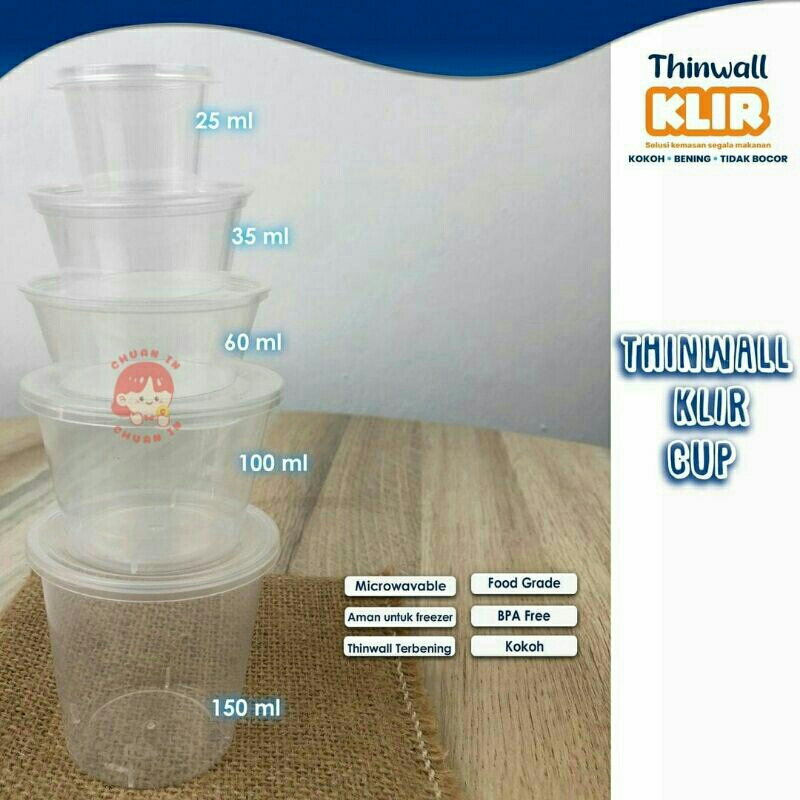 Jual Thinwall Cup 150 ml + Tutup / Cup Sauce saos gelas puding agar jelly bahan plastik tebal ...