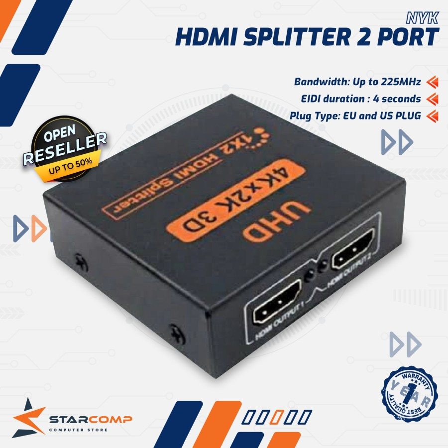 Jual NYK HDMI Splitter 2 Port 1-2 HDCP Full HD 3D 4Kx2K 4K x 2K UHD ...