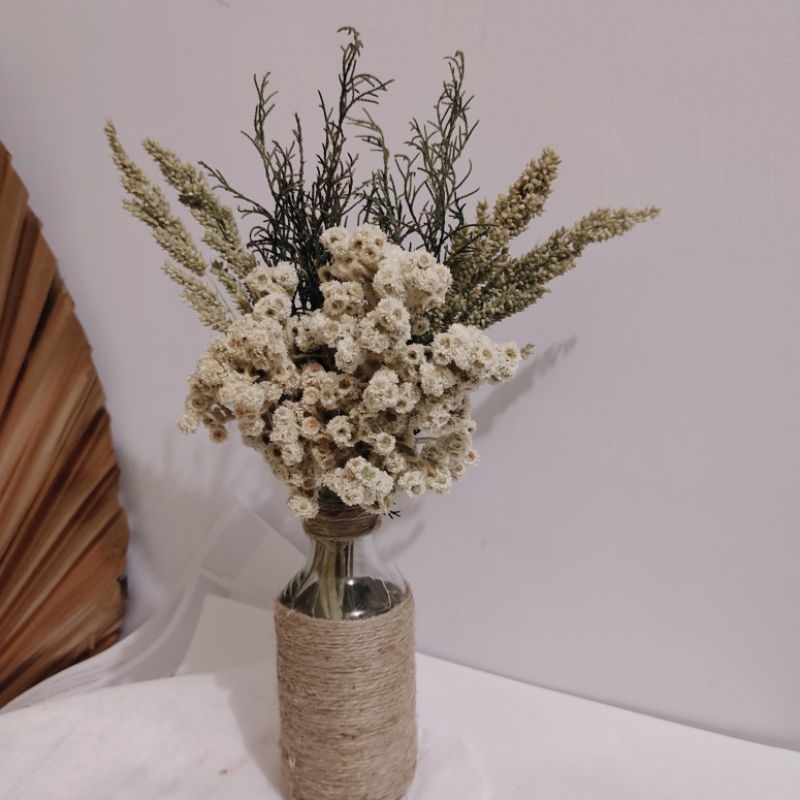 Jual Satu set vas kaca tali rami bunga aedelwis SCJ | Shopee Indonesia