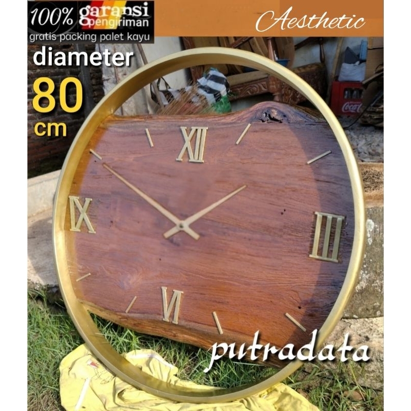 Jual Jam Dinding Analog Diameter 80 cm | Hiasan Jam Dinding Unik Kayu Solid | Shopee Indonesia