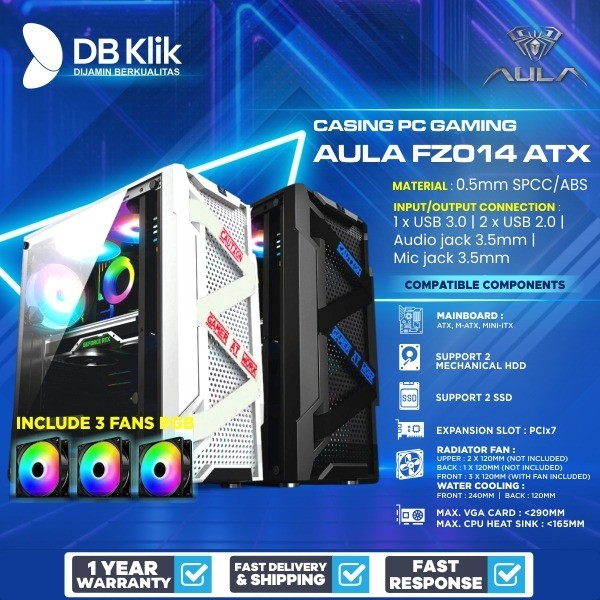 Jual Casing PC Gaming AULA FZ014 ATX include 3 fan RGB - Casing AULA FZ ...