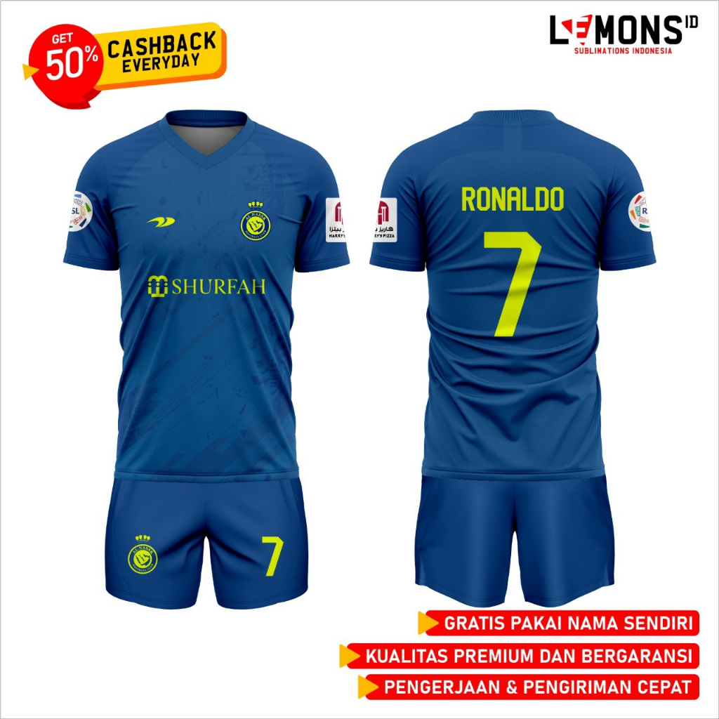 Jual Stelan Ronaldo Al Nassr Shurfah Baju Sepak Bola Home Away 2022