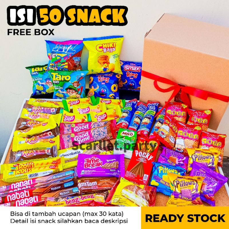 Jual [FREE BOX] PAKET KADO HAMPERS SNACK ISI 50 PCS SNACK NATAL LEBARAN ...
