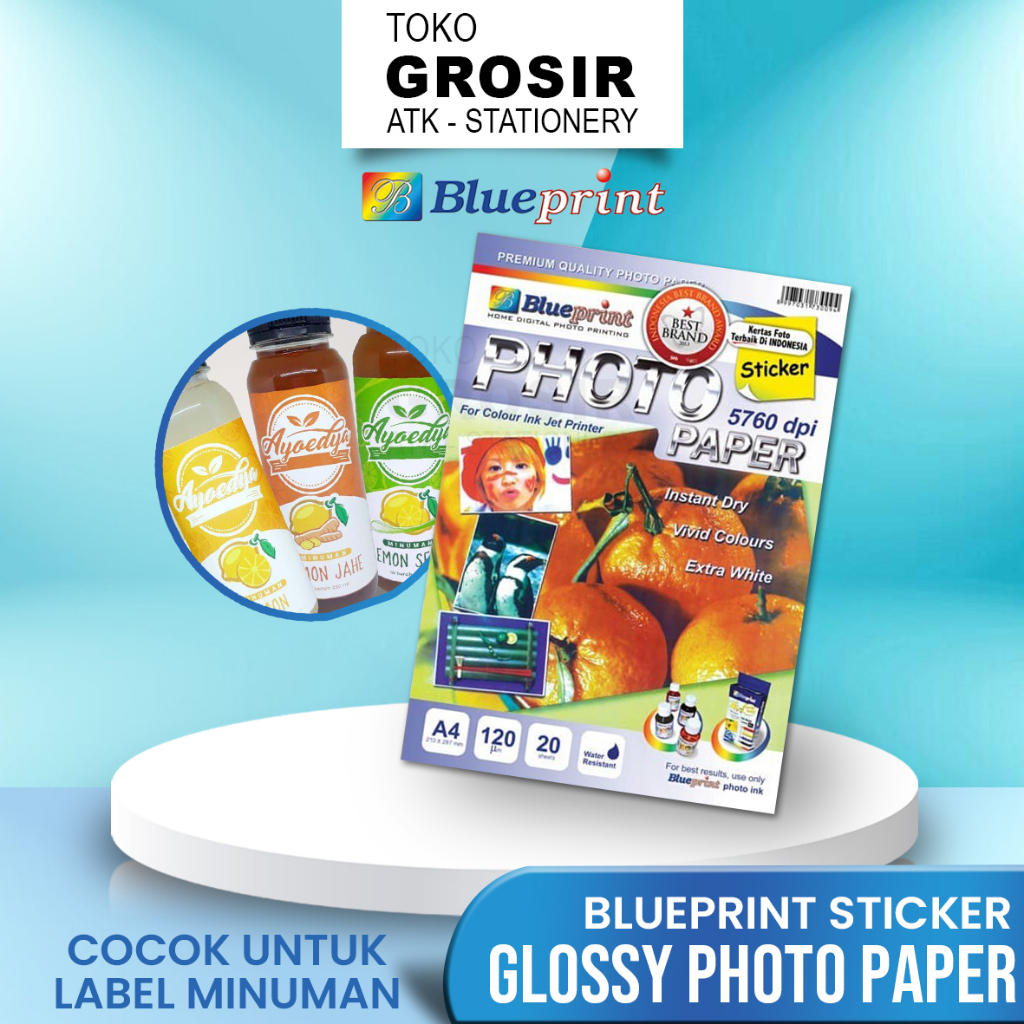 Jual Kertas Stiker Glossy / Sticker Glossy Photo Paper BLUEPRINT A4 120 ...