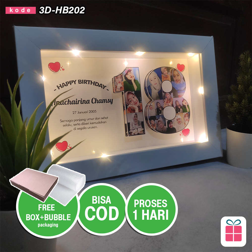 Jual FRAME 3D LAMPU - Hadiah / Kado Ulang Tahun Ultah Unik Motif Kolase ...
