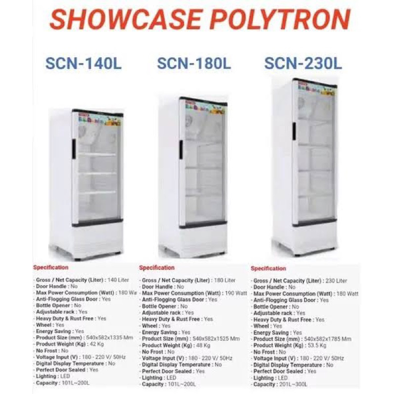 Jual SHOWCASE POLYTRON SCN 140 SCN 180 SCN 230 KULKAS MINUMAN PINTU ...