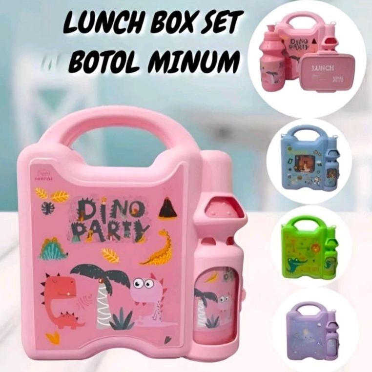 Jual KH - KOPER TEMPAT MAKAN DAN BOTOL MINUM SET - LUNCH BOX WARNA - KOTAK MAKAN 2IN1 FREE ...
