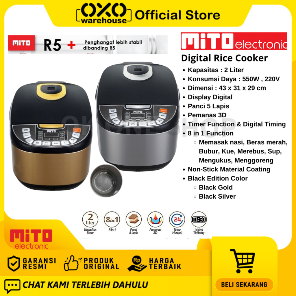 Jual MITO Rice cooker R5 + 2 L Multi Fingsi Low Watt Garansi Resmi ...