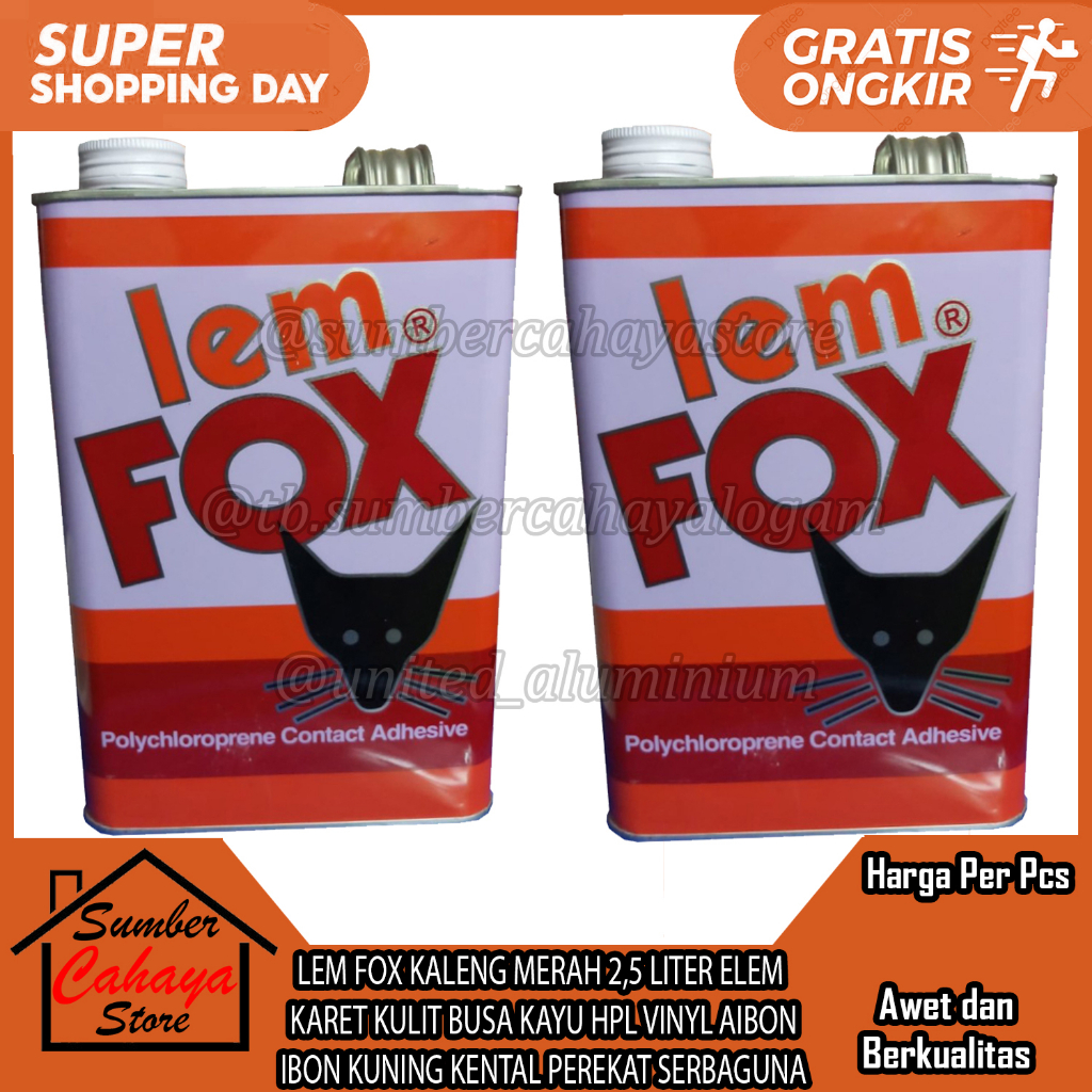 Jual LEM FOX MERAH 2,5 L 2.5 LITER LTER KALENG ELEM KARET KULIT BUSA ...