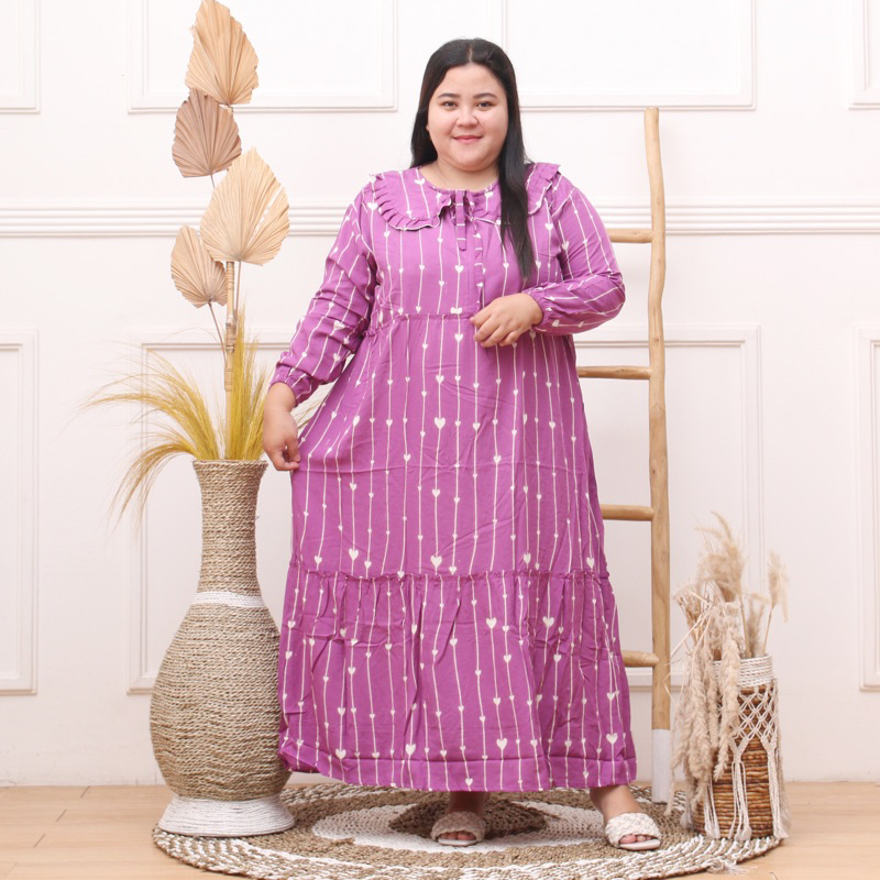 Jual MIDI DRESS KEKINIAN MOTIF LOVE JUMBO LENGAN PANJANG RAYON PREMIUM BUSUI MAXI DRESS BAHAN ...