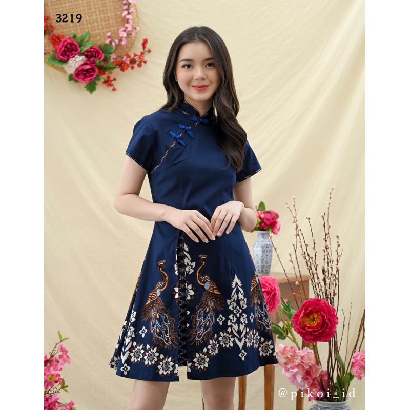 Jual Dress cheongsam navy burung merak / couple batik pria wanita edisi ...