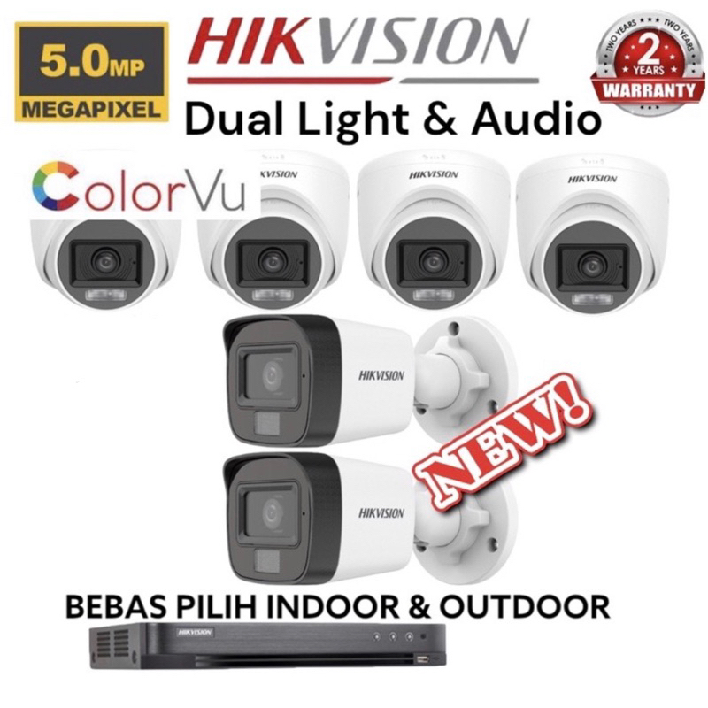 Jual paket camera cctv 6 kamera hikvision 5mp dual light colorvu ...