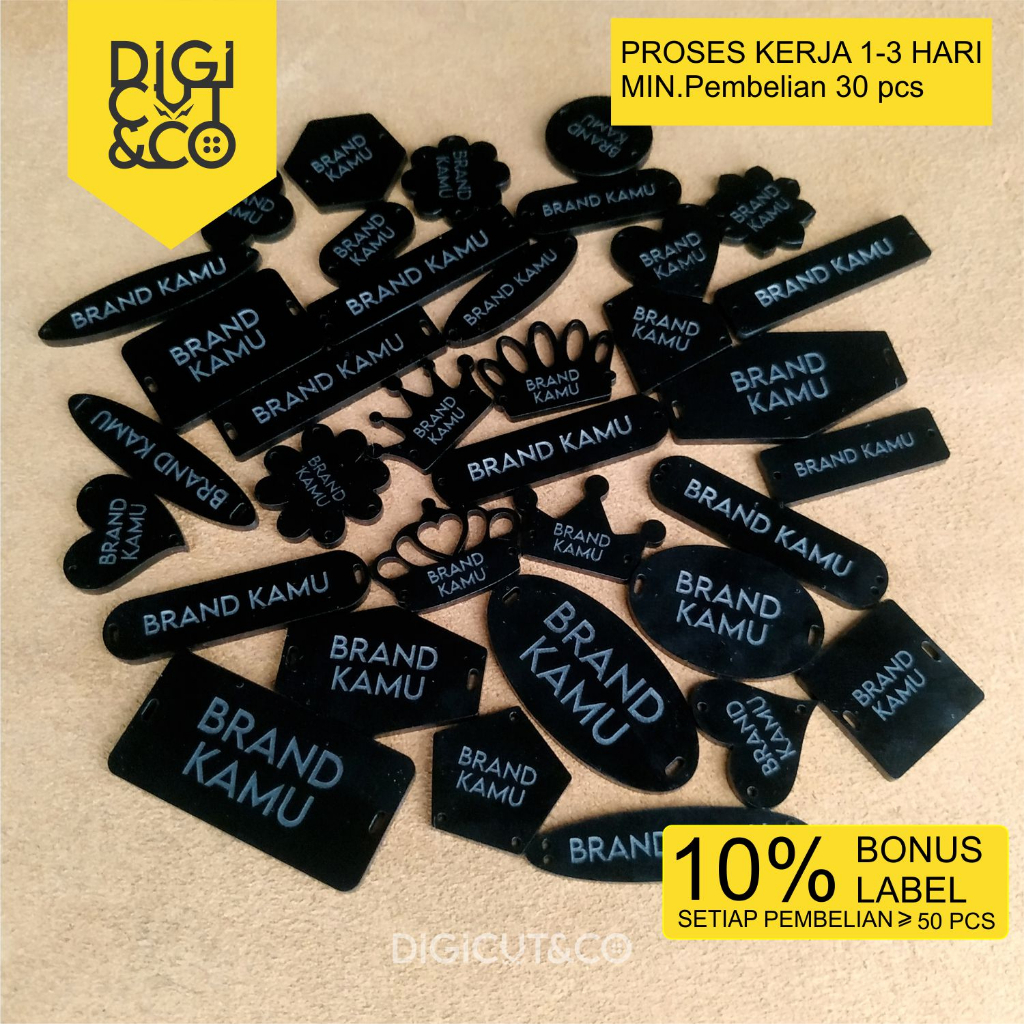 Jual Label Akrilik HITAM | Label Hijab Branding | Custom Cutting Label ...
