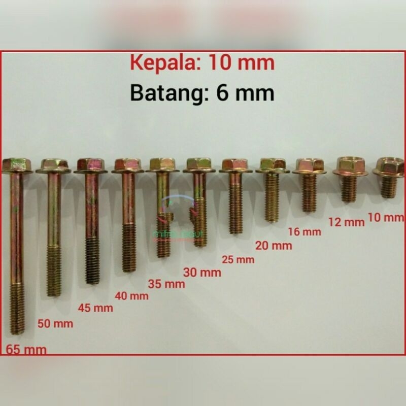 Jual Baut Flange Bolt Baja Kuning M6 kunci 10 | Shopee Indonesia