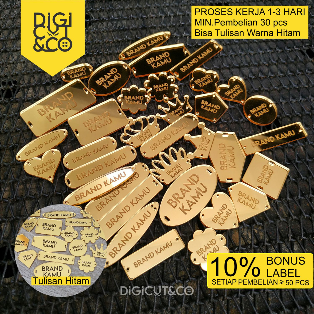 Jual Label Akrilik EMAS | Label Hijab Branding | Custom Cutting Label - Digicut&Co | Shopee ...