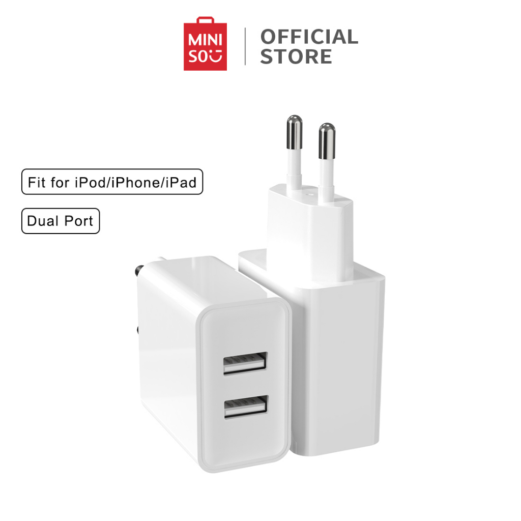 Jual MINISO Charger USB 10.5W Dual Port Type C Pengisi Daya Putih ...