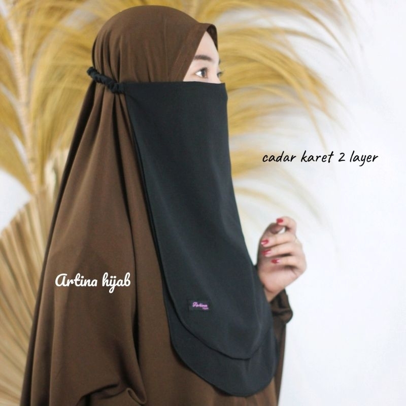 Jual cadar karet 2 layer wolfis halus tanpa jahitan bawah mata | cadar tali karet 2 layer ...