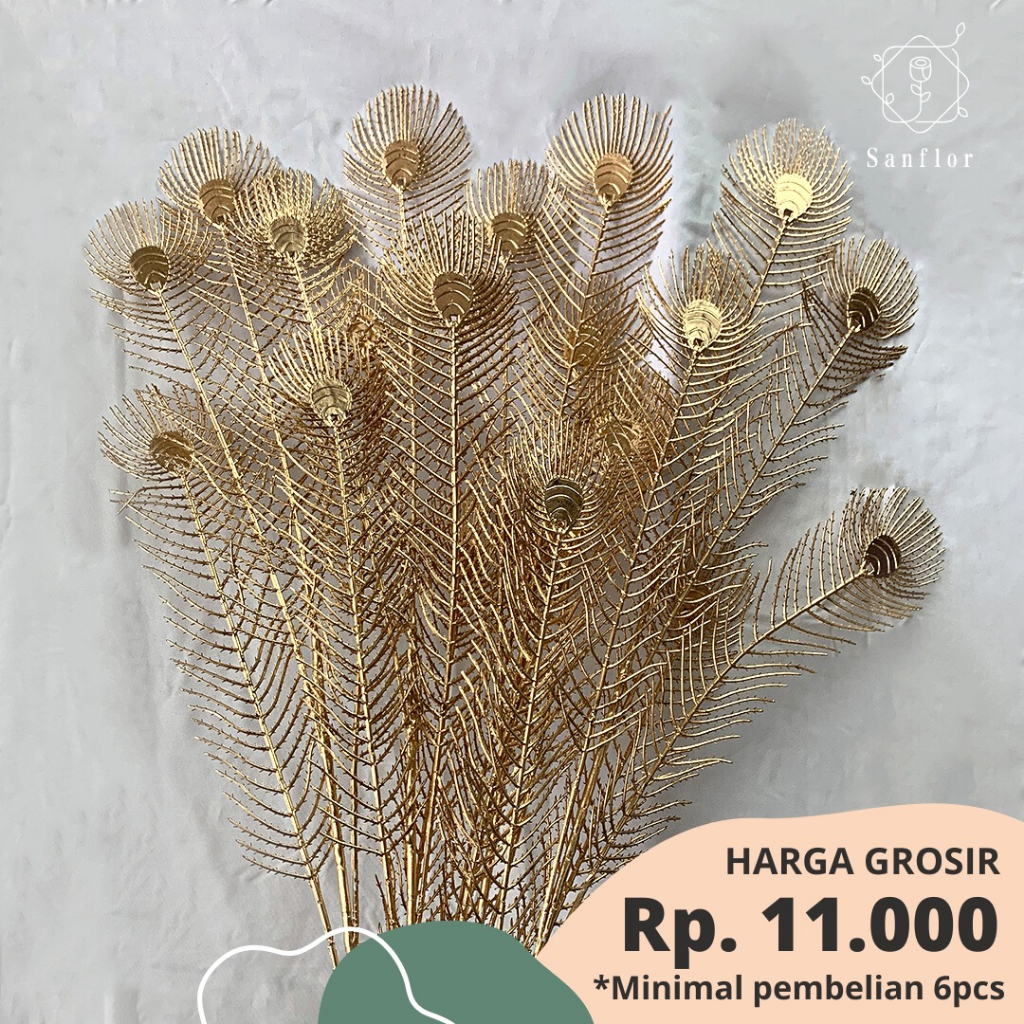 Jual Daun Bulu Merak Emas Artificial Golden Peacock Feather leaves hias ...