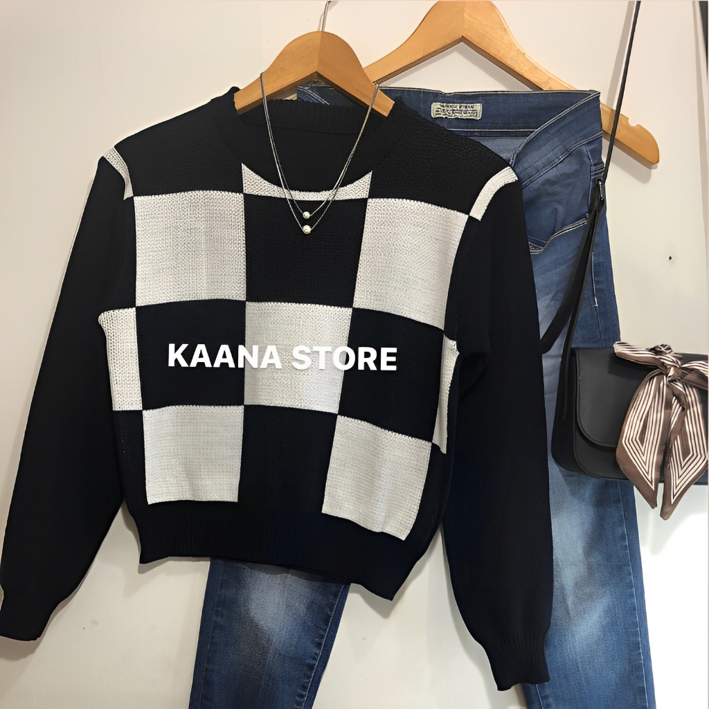 Jual Intersia Crop Top-Crop top rajut lengan panjang wanita korea sweater atasan-yikoo/ KOTAK ...