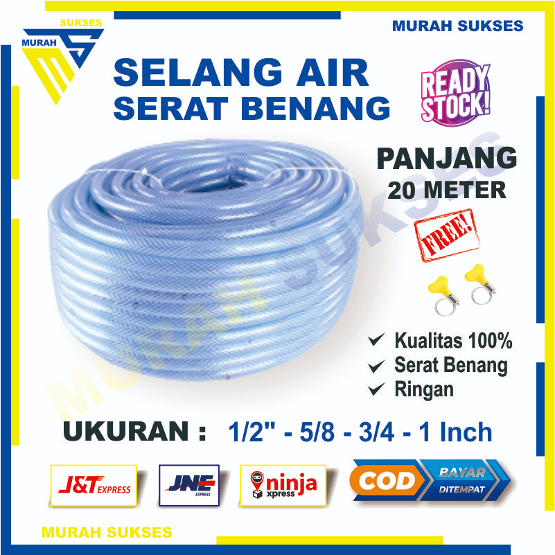 Jual SELANG AIR 20 METER SERAT BENANG 1 ROL / SELANG AIR 1/2 5/8 3/4 1 INCH / SELANG TAMAN ...