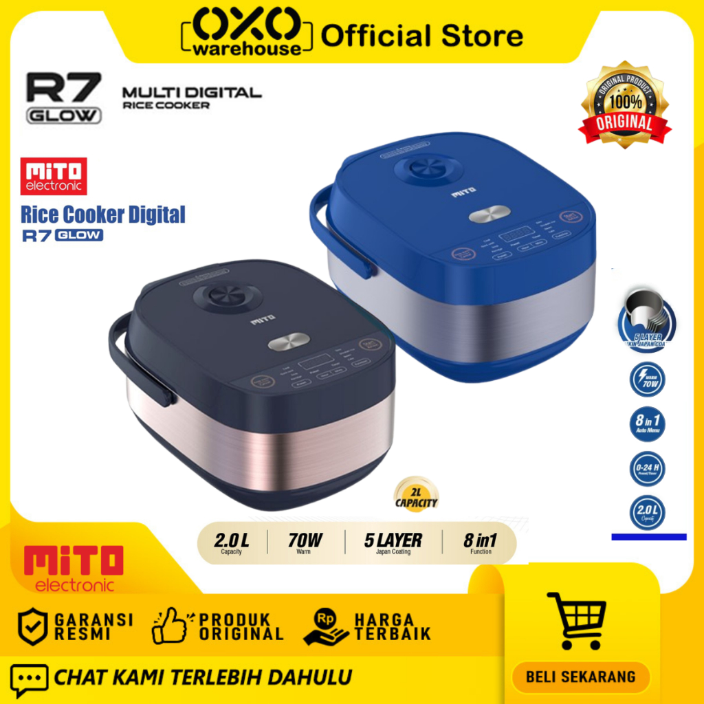 Jual MITO Rice Cooker R7 New Glow 2L Digital Black Gold Low Watt ...