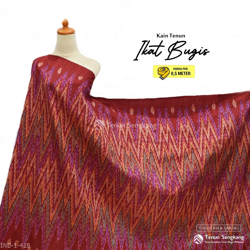 Jual Kain Tenun Ikat Sutra Bugis Makassar Marun - Tenun Sengkang IND-1-428 (Harga Per 0,5 Meter ...