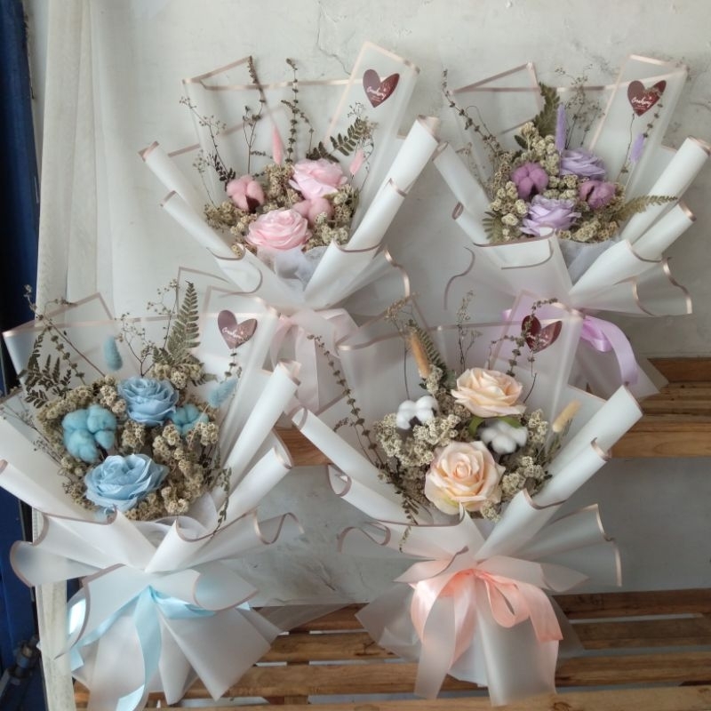 Jual buket bunga asli mixed mawar artificial premium, cotton flower ...
