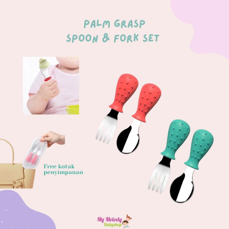 Jual Palm Grasp Spoon & Fork Set/ Sendok Makan Anak | Shopee Indonesia