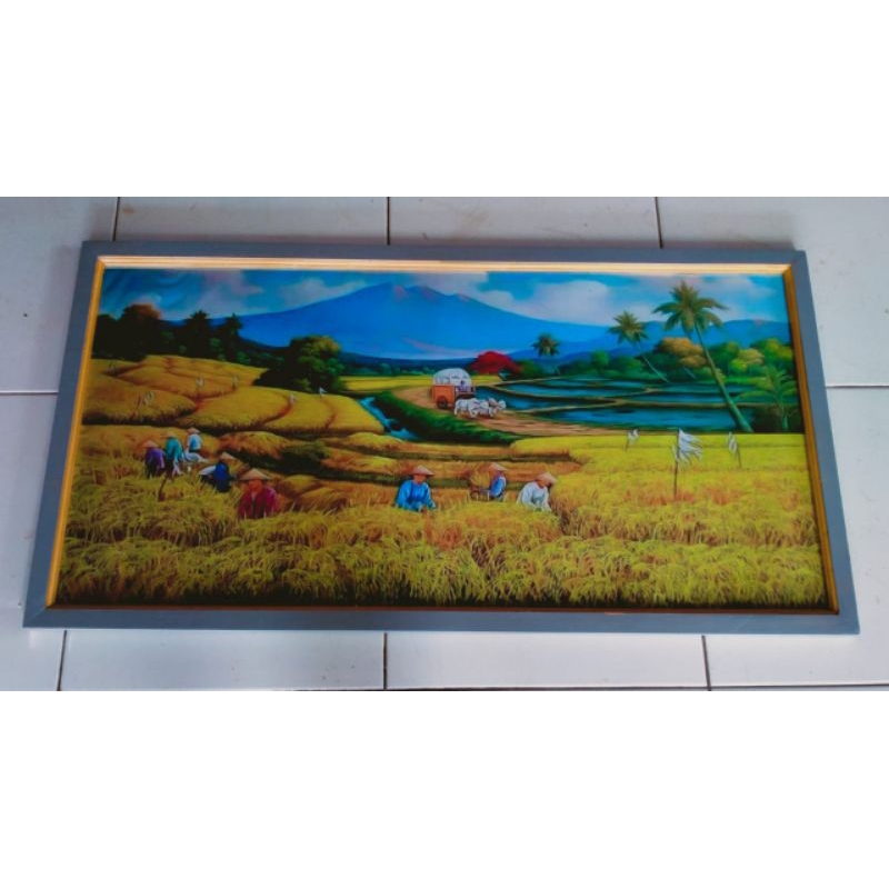 Jual hiasan dinding gambar panen padi plus bingkai real pict | Shopee ...