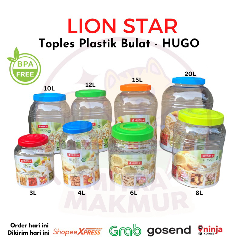 Jual LION STAR - TOPLES PLASTIK BULAT / TOPLES KUE KERUPUK HUGO ROUND JAR 3 4 6 8 10 12 15 20 ...