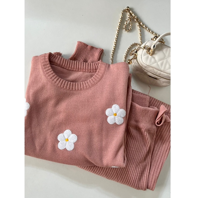 Jual One Set Celana Kulot & Sweater Arra Flowers Rajut Premium | one ...