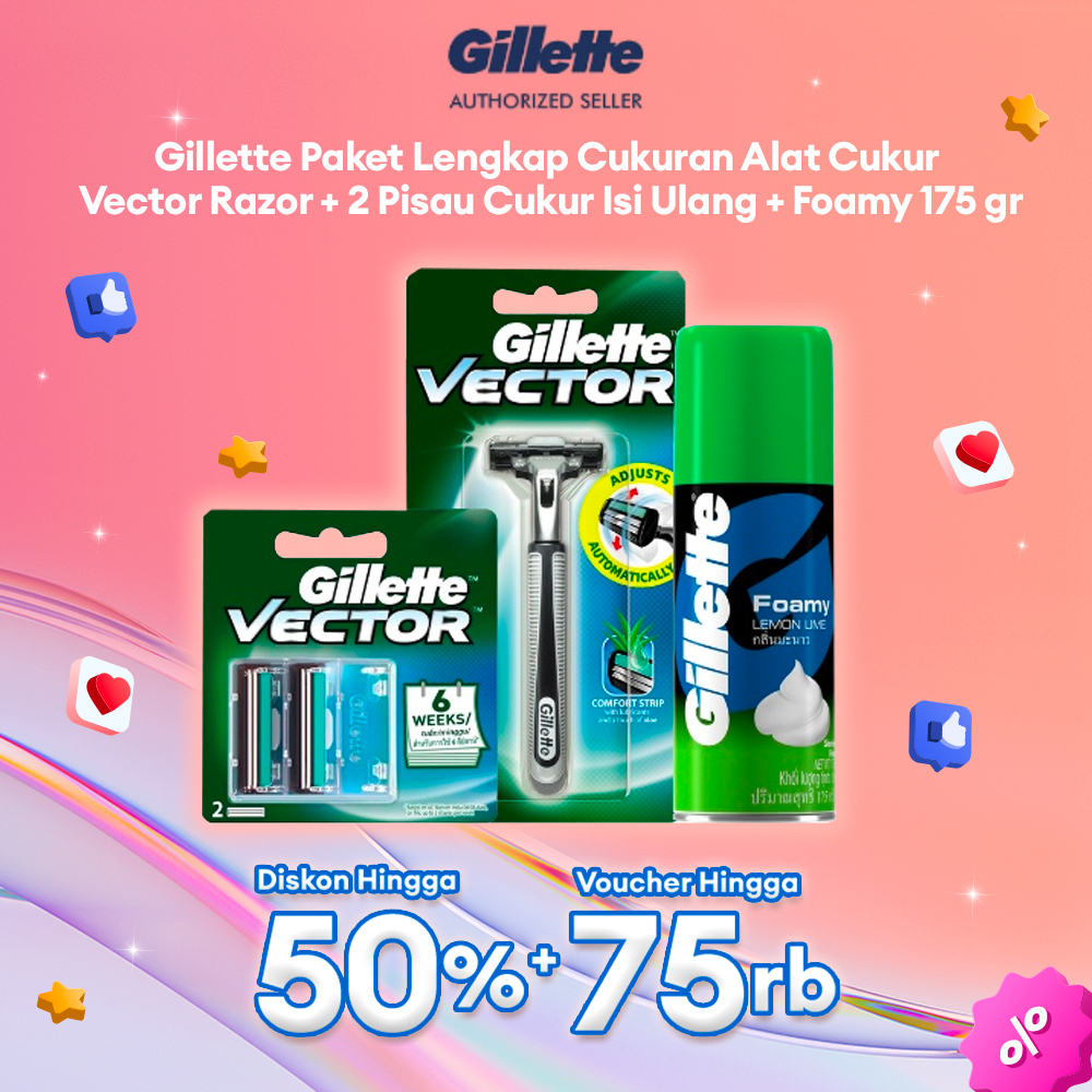 Jual Gillette Set Pencukur Vector Razor + 2 Pisau Cukur Refill + Foam ...