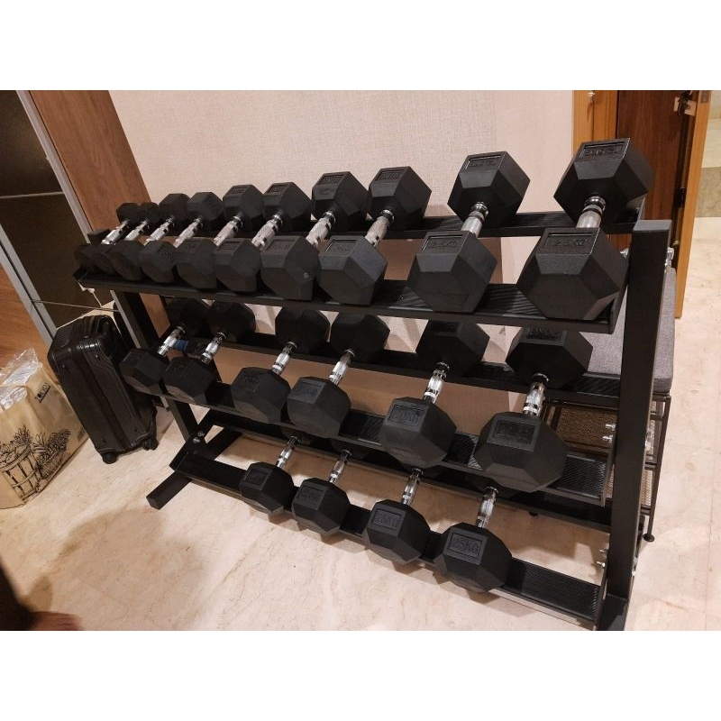 Jual DUMBLE/DUMBELL SET HEXAGONAL IMPORT PLUS RAK | Shopee Indonesia