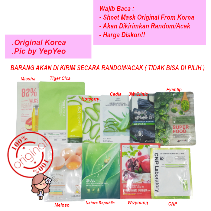 Jual Sheet Mask Original From Korea ( Random, Merk Campur ) | Shopee ...