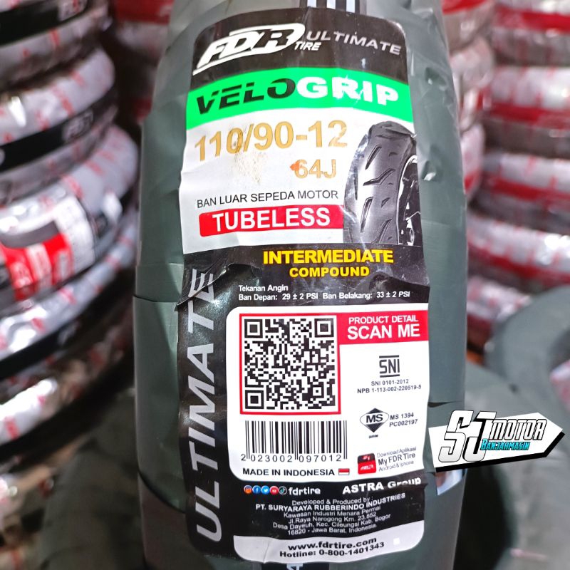 Jual Ban Luar FDR - VELOGRIP 110/90 - 12 Tubeless Ban Belakang Scoopy ...
