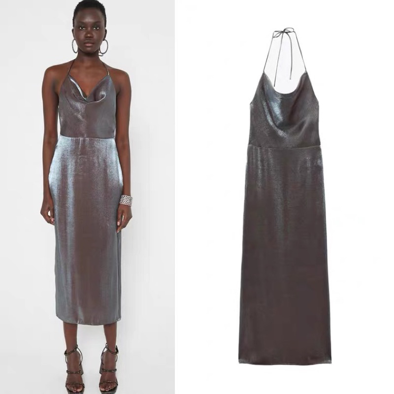 Jual ZARA Silver Shimmering Backless Dress | Gaun Silver Mengkilap ...