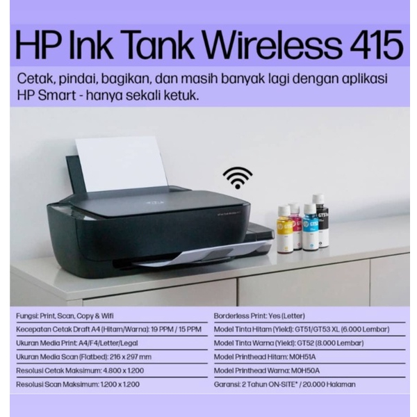 Jual HP Ink Tank Wireless 415 PRINT/SCAN/COPY/WIFI | Shopee Indonesia
