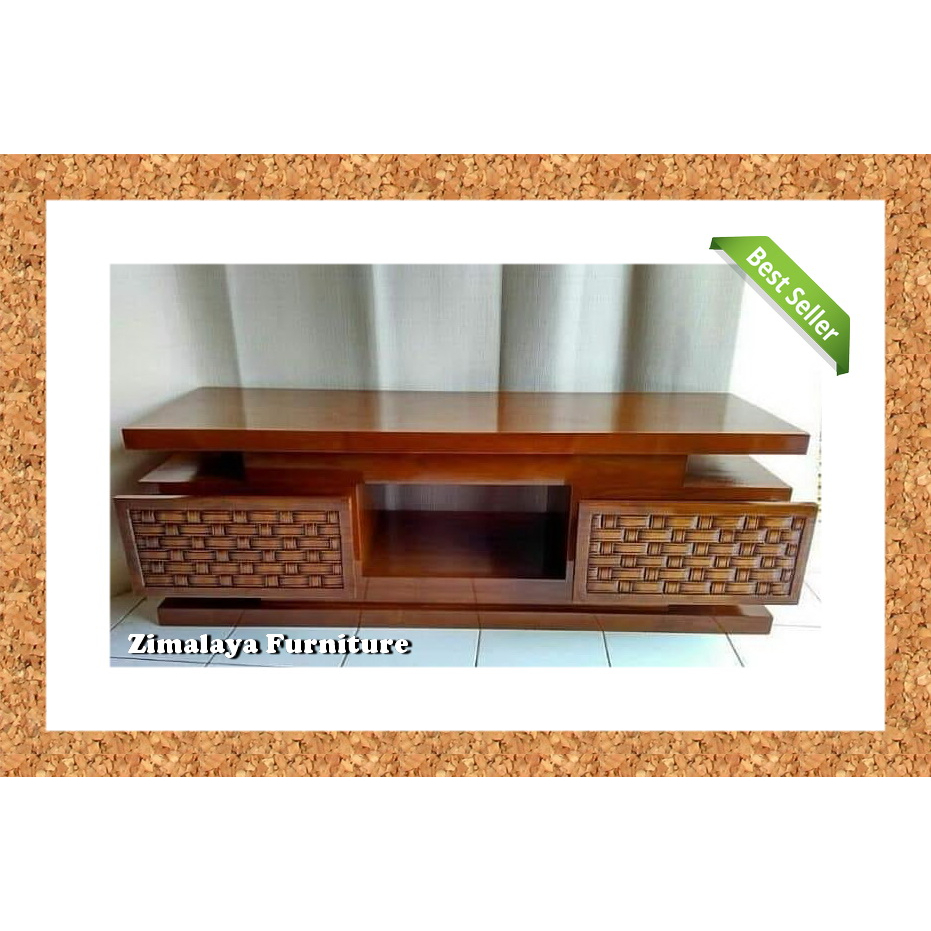 Jual Meja TV Minimalis Kayu Jati Model 2 Laci Motif Salur Cantik ...