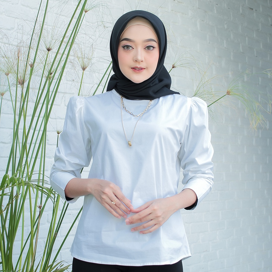 Jual Nevalda Freesia Atasan Blouse Kerja Wanita basic polos katun ...