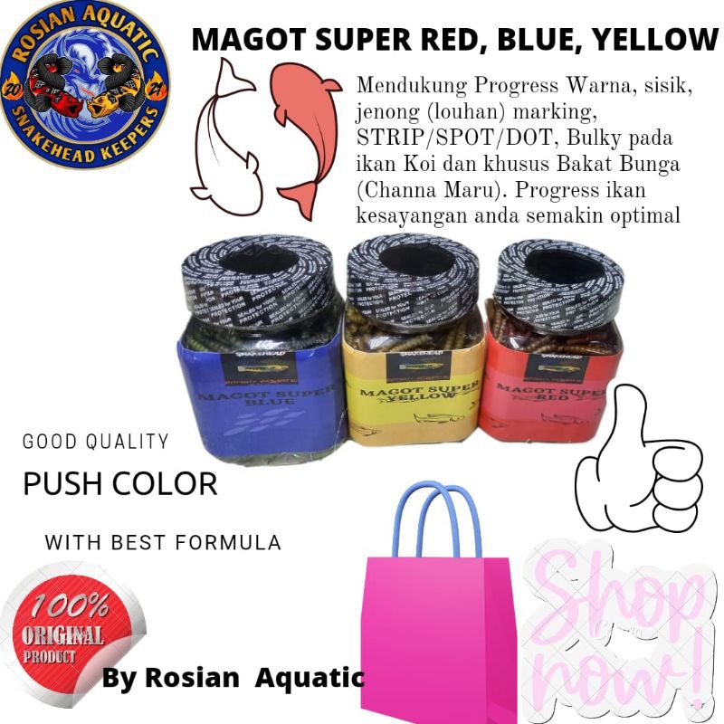Jual PAKAN IKAN PREDATOR MAGGOT KERING BSF YELLOW, RED, BLUE, GRADE A ...