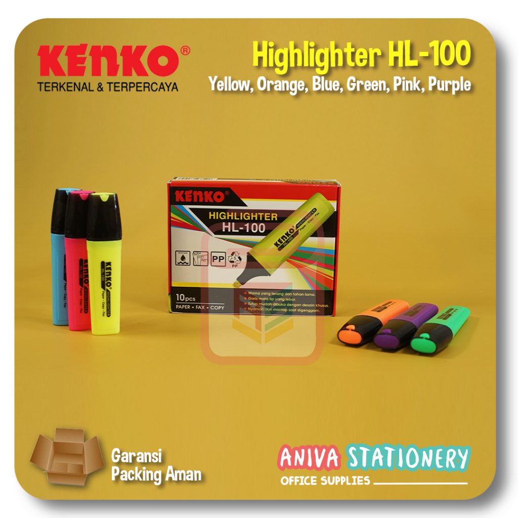 Jual KENKO HIGHLIGHTER HL-100 PENANDA WARNA WARNI NEON SPIDOL TEXTLINER ...