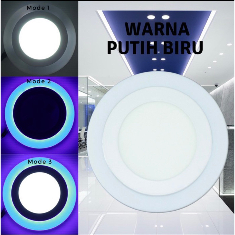 Jual Lampu Downlight 2 Warna LED 18W + 6W Putih list Kuning / Biru 24W ...