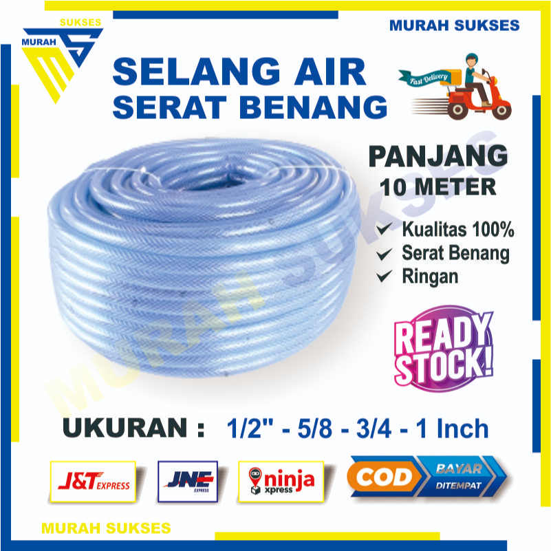 Jual SELANG AIR 10 METER SERAT BENANG 1 ROL / SELANG AIR 1/2 5/8 3/4 1 INCH / SELANG TAMAN ...