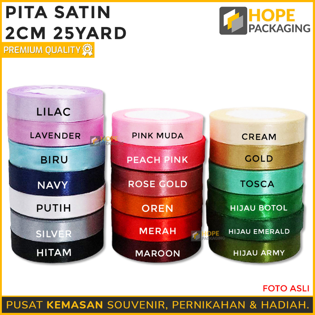 Jual Termurah Pita Satin 2 CM 25 YARD 1Roll Warna Pastel Pita Bucket ...