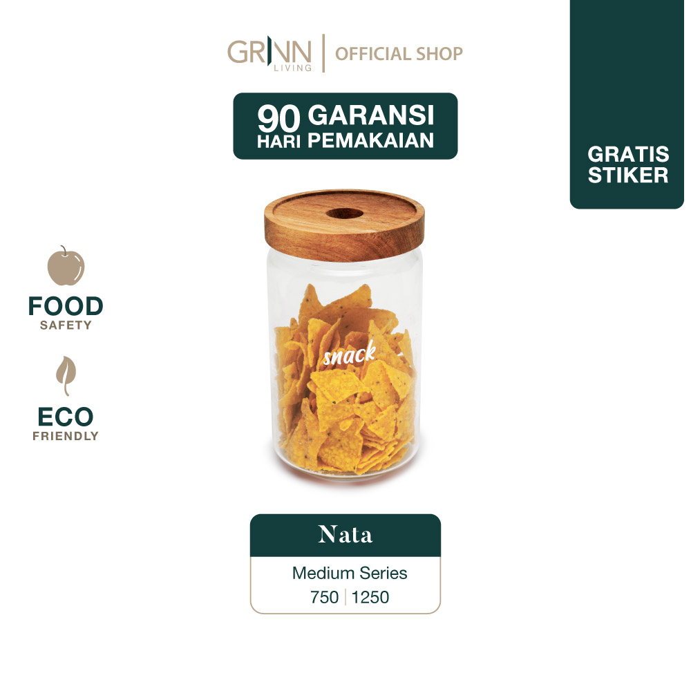 Jual GRINN LIVING Nata Jar / Toples Kaca Tutup Kayu Akasia untuk Tempat Kopi / Teh / Gula Seri ...