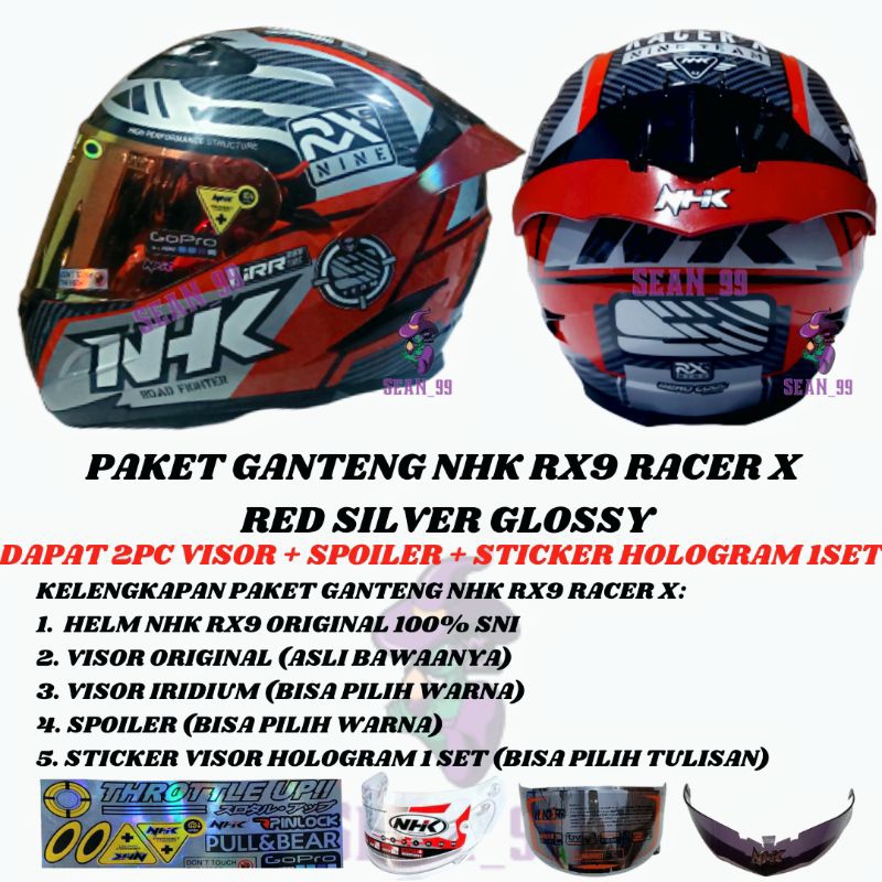 Jual HELM NHK RX9 RACER X NHK RX NINE RED SILVER DOUBLE VISOR FULL FACE ORIGINAL SNI ( PAKET ...