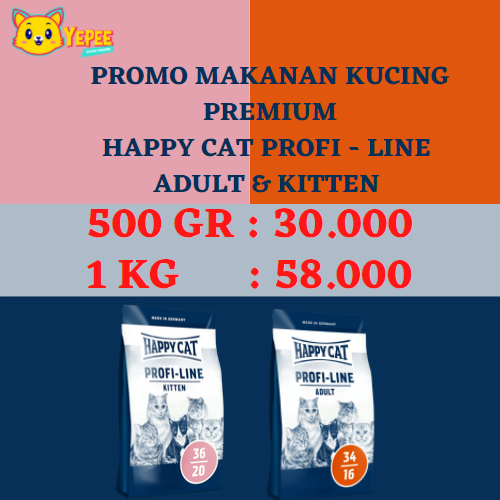 Jual Happy Cat Profi -Line Kitten & Adult 500 GR dan 1 KG | Shopee Indonesia