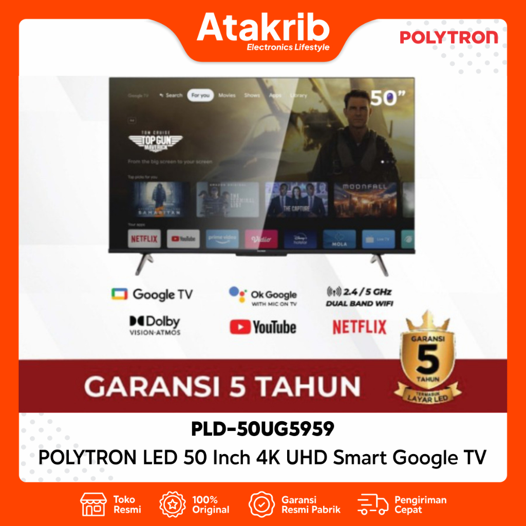 Jual POLYTRON LED 50 PLD-50UG5959 PLD 50UG5959 4K UHD Smart Google TV | Shopee Indonesia