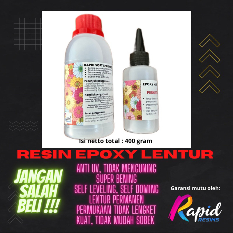 Jual Rapid Resin Epoxy SOFT Epoksi Bening Stiker Doming Karet Sticker ...